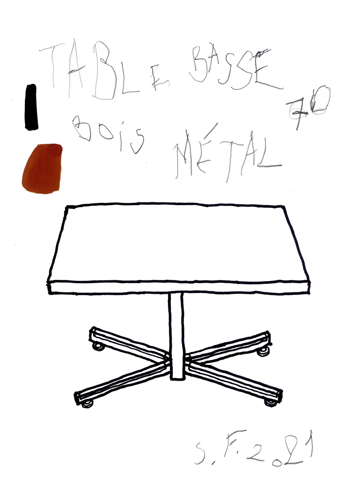 Dessin de table basse vintage 70 – lebureaudesobjets